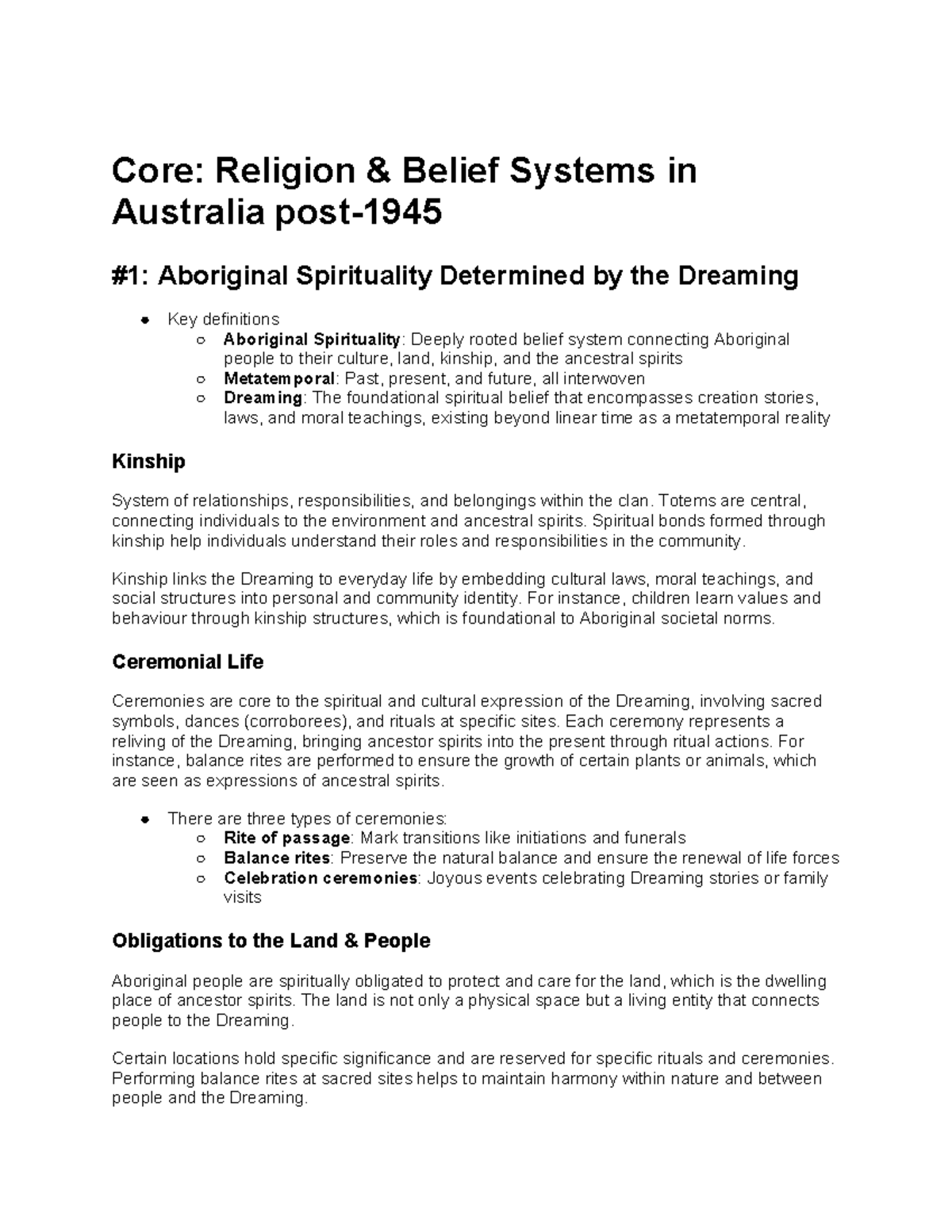Core: Aboriginal Spirituality and the Dreaming in Australia (REL101 ...