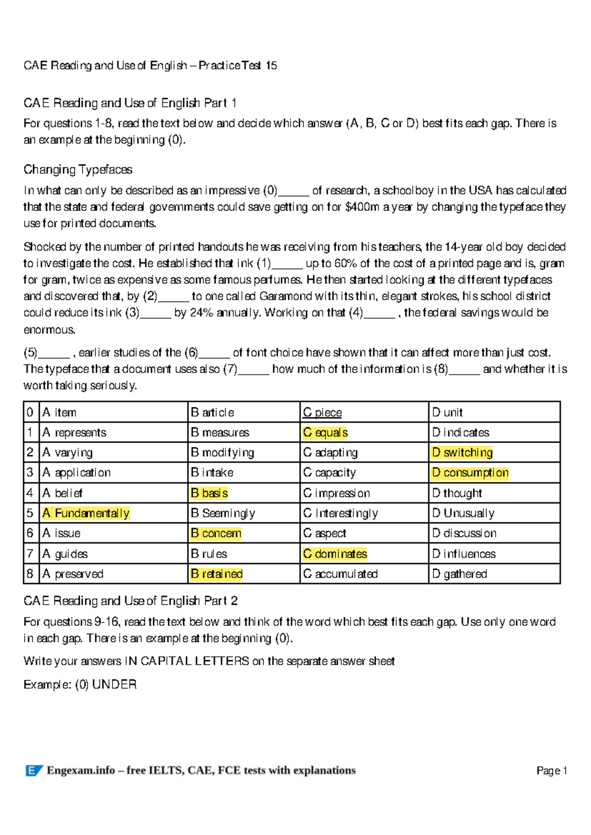 CAE Reading and Use of English Practice Test 15 Solutions and Answers ...