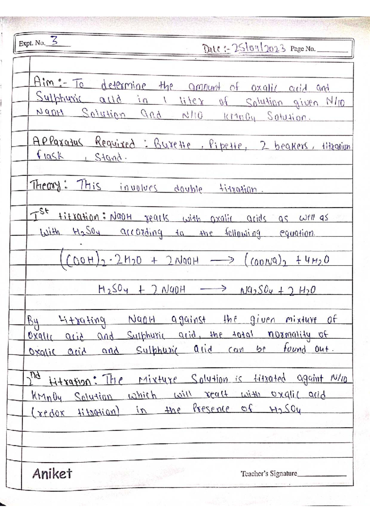 Expt. No. 3 & 4 - Titration Techniques and Analysis Notes - Studocu