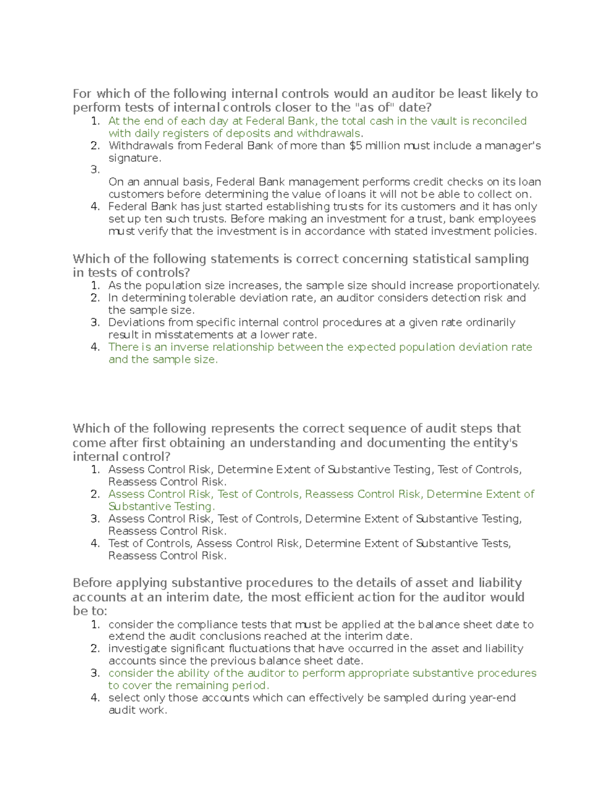 Audit Internal Controls and Statistical Sampling - Q&A for Midterm Exam ...