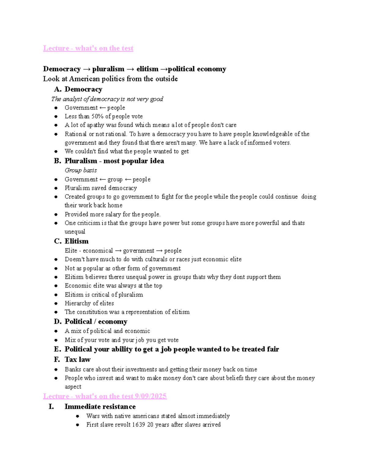 Lecture Notes on American Democracy & Economic Influences - 9/2025 ...
