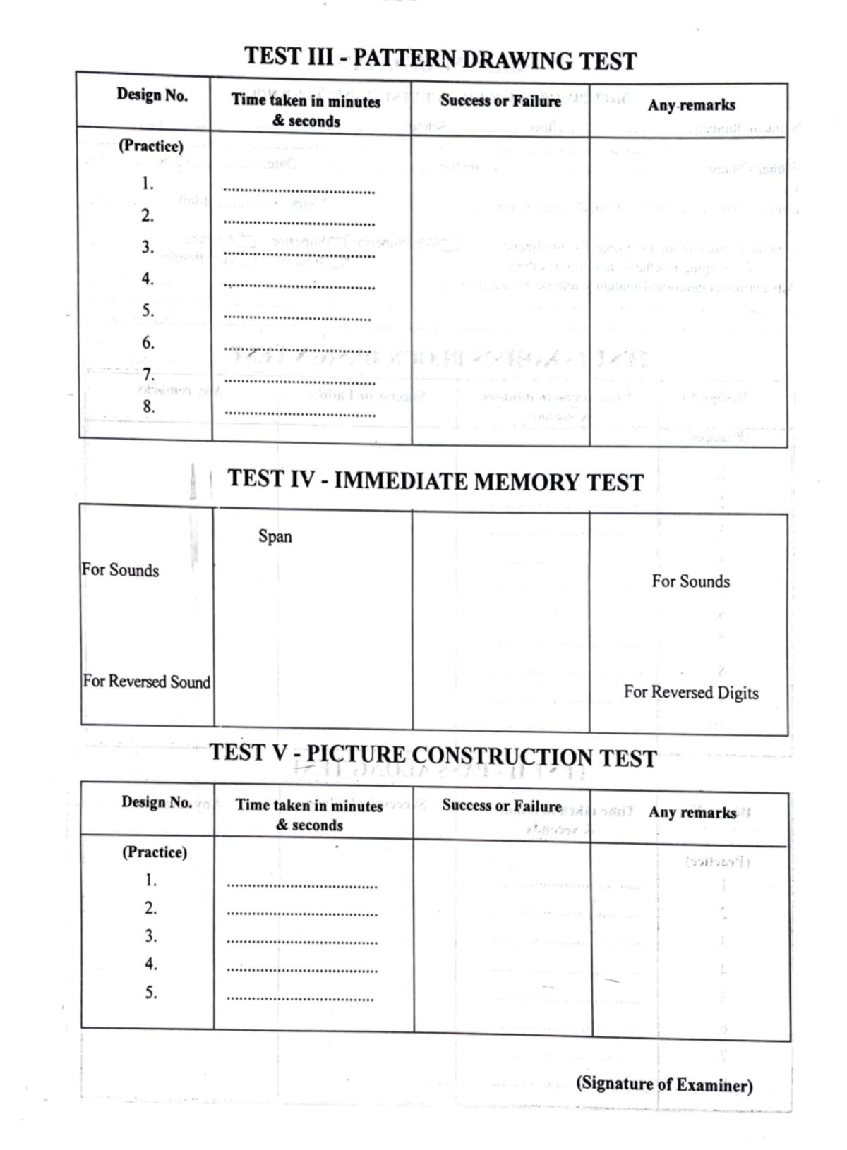 Bhatia Battery Test Scoring Sheet for Drawing & Memory Evaluations ...