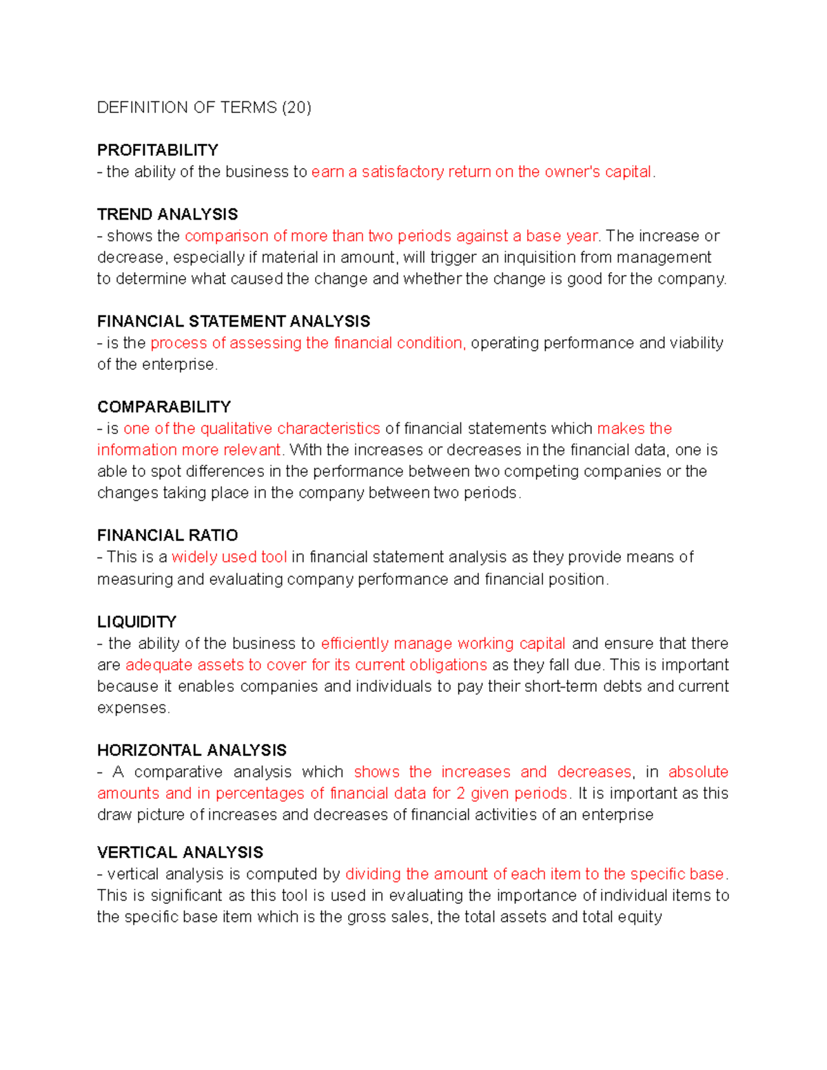 Poa Reviewer: Key Financial Terms & Concepts in Accounting - Studocu
