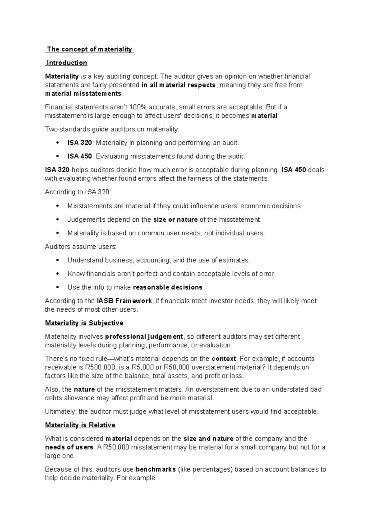 ISA 320 & 450: Understanding Materiality in Auditing - Key Concepts ...