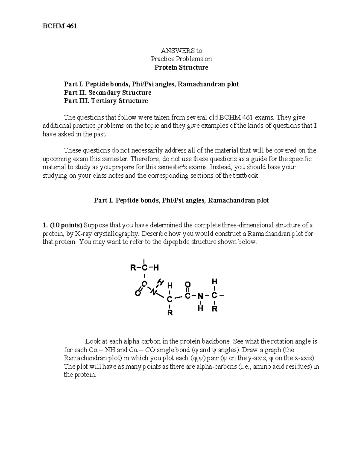 BCHM 461 Practice Problems: Protein Structure Exam Review - Studocu