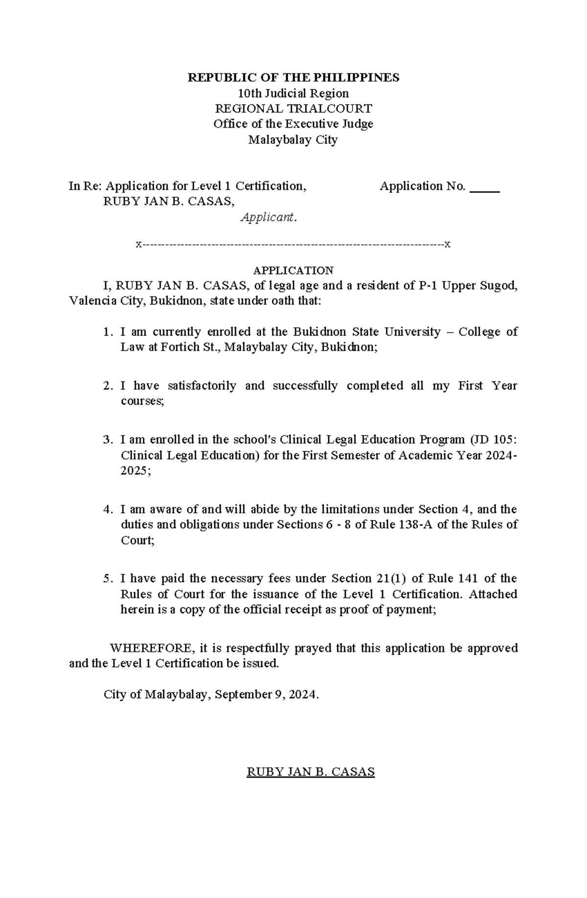 Application for Level 1 Certification - REPUBLIC OF THE PHILIPPINES ...
