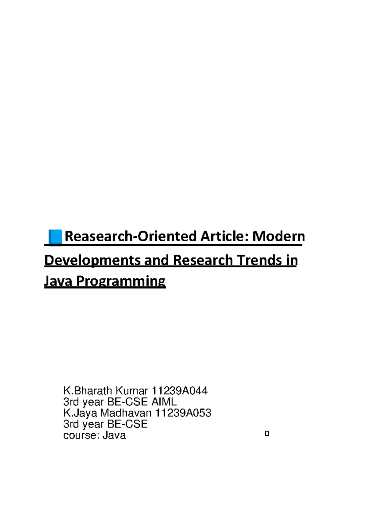 Java Article: Modern Developments & Trends in Programming (11239A044 ...