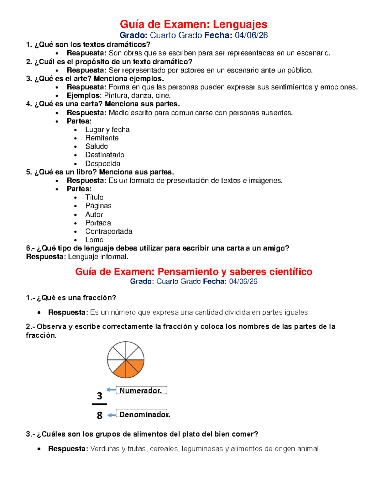 Guía de Examen 4° Grado: Lenguajes y Pensamiento Científico - Studocu