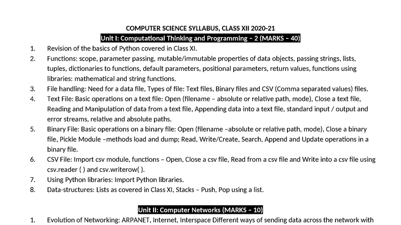 Class XII Computer Science Syllabus Overview and Notes - Studocu