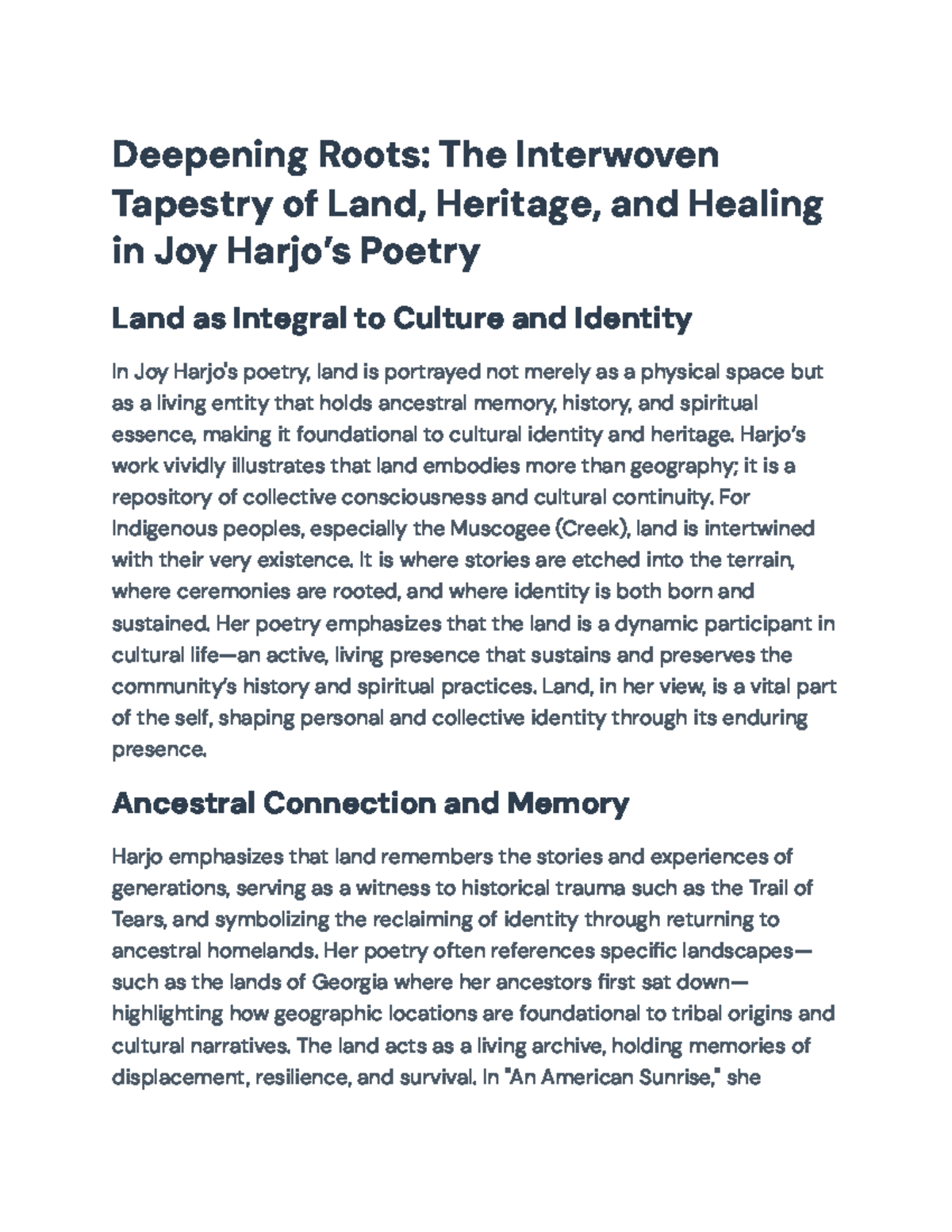 Deepening Roots: Land, Heritage, and Healing in Joy Harjo's Poetry ...