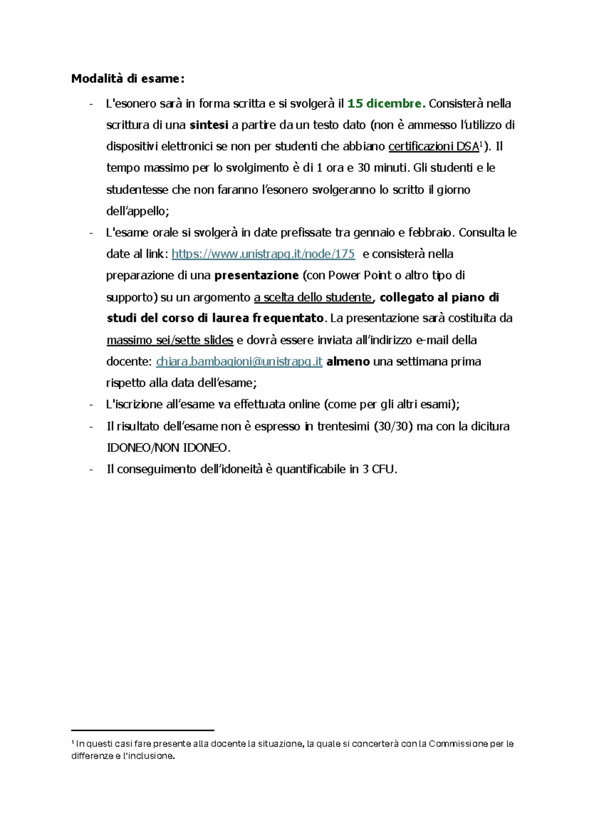 Modalità di Esame e Presentazione - Corso di Laurea DSA1 - Studocu