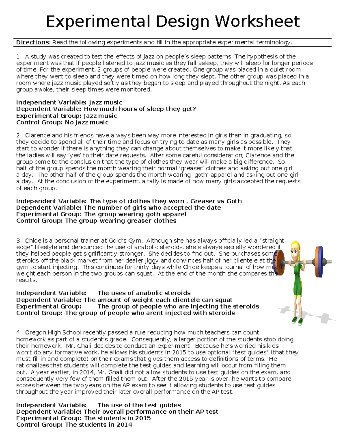 Experimental Design Worksheet: Analyzing Various Experiments - Studocu