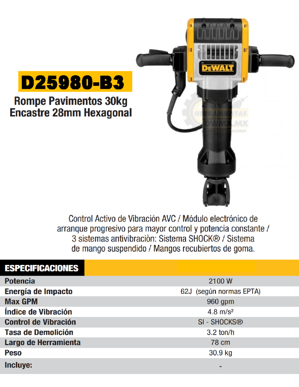 D25980-B3 -FT - Ficha Técnica del Rompe Pavimentos DEWALT 30kg - Studocu