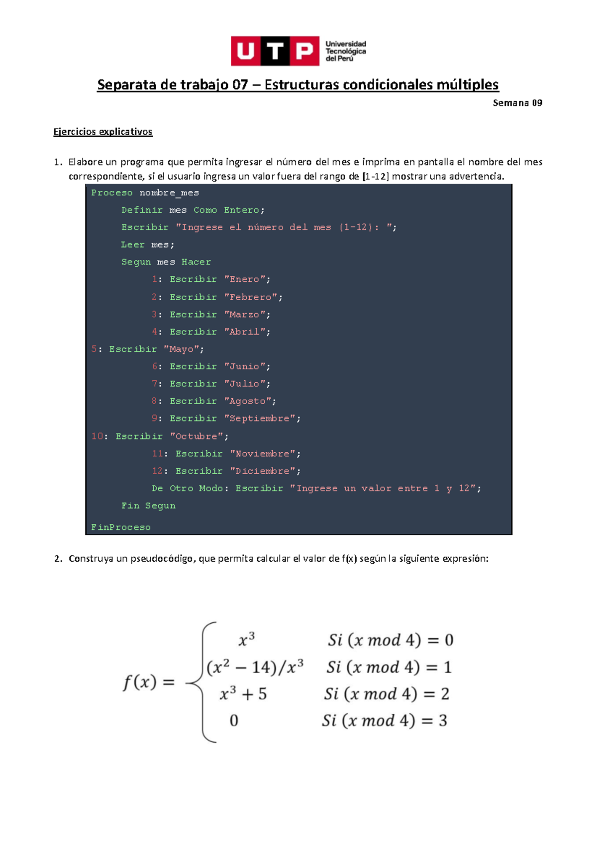 ALGORITMOS PARA PRACTICAR: PROBLEMAS RESUELTOS - Separata de trabajo 07 – Estructuras ...