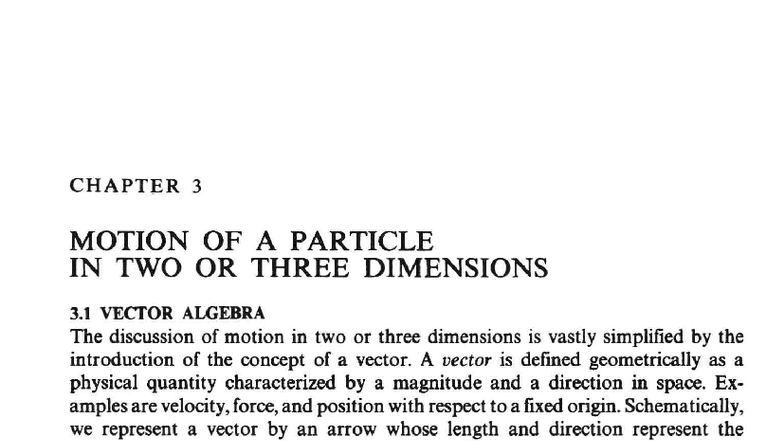 CHAPTER 3: MOTION OF A PARTICLE IN 2D & 3D - VECTOR ALGEBRA - Studocu