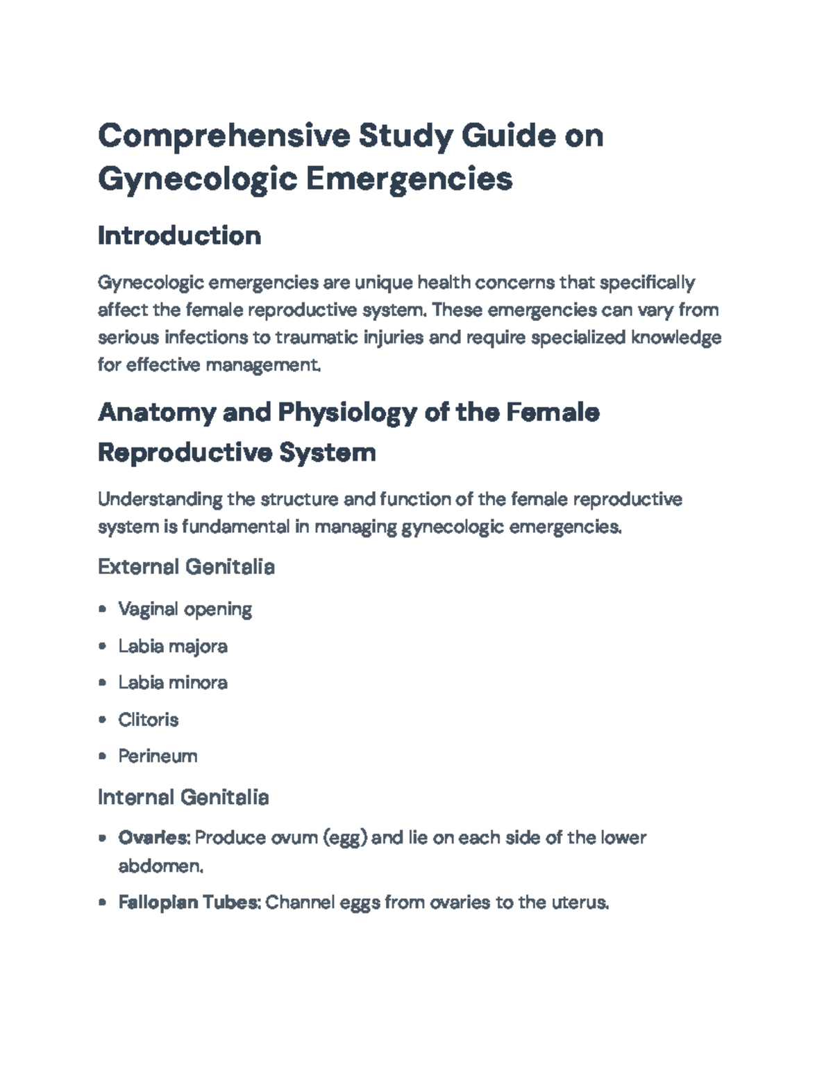 EMT Course: Comprehensive Study Guide on Gynecologic Emergencies - Studocu