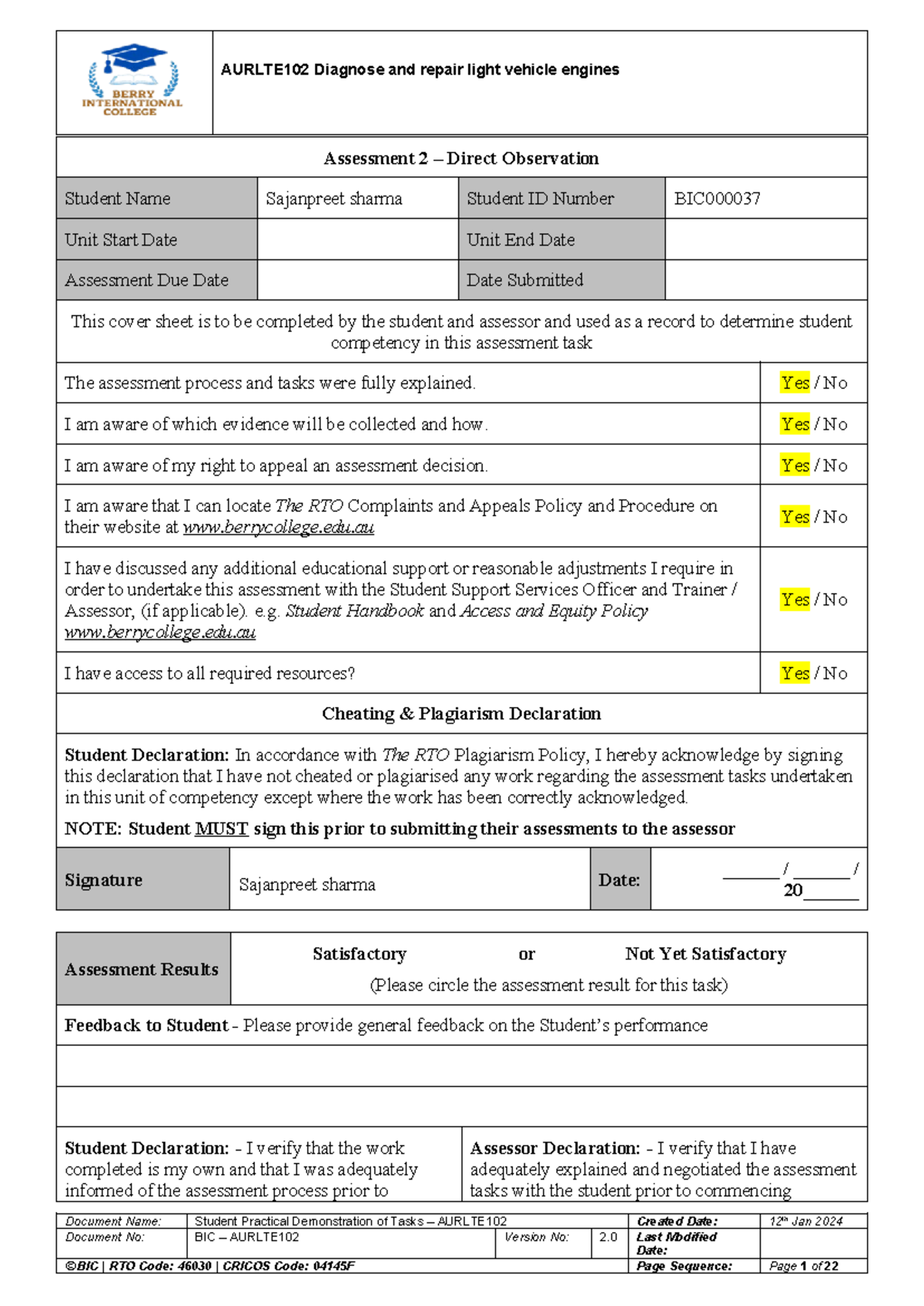 Practical Demonstration of Tasks - Assessment 2 AURLTE 102 - Studocu