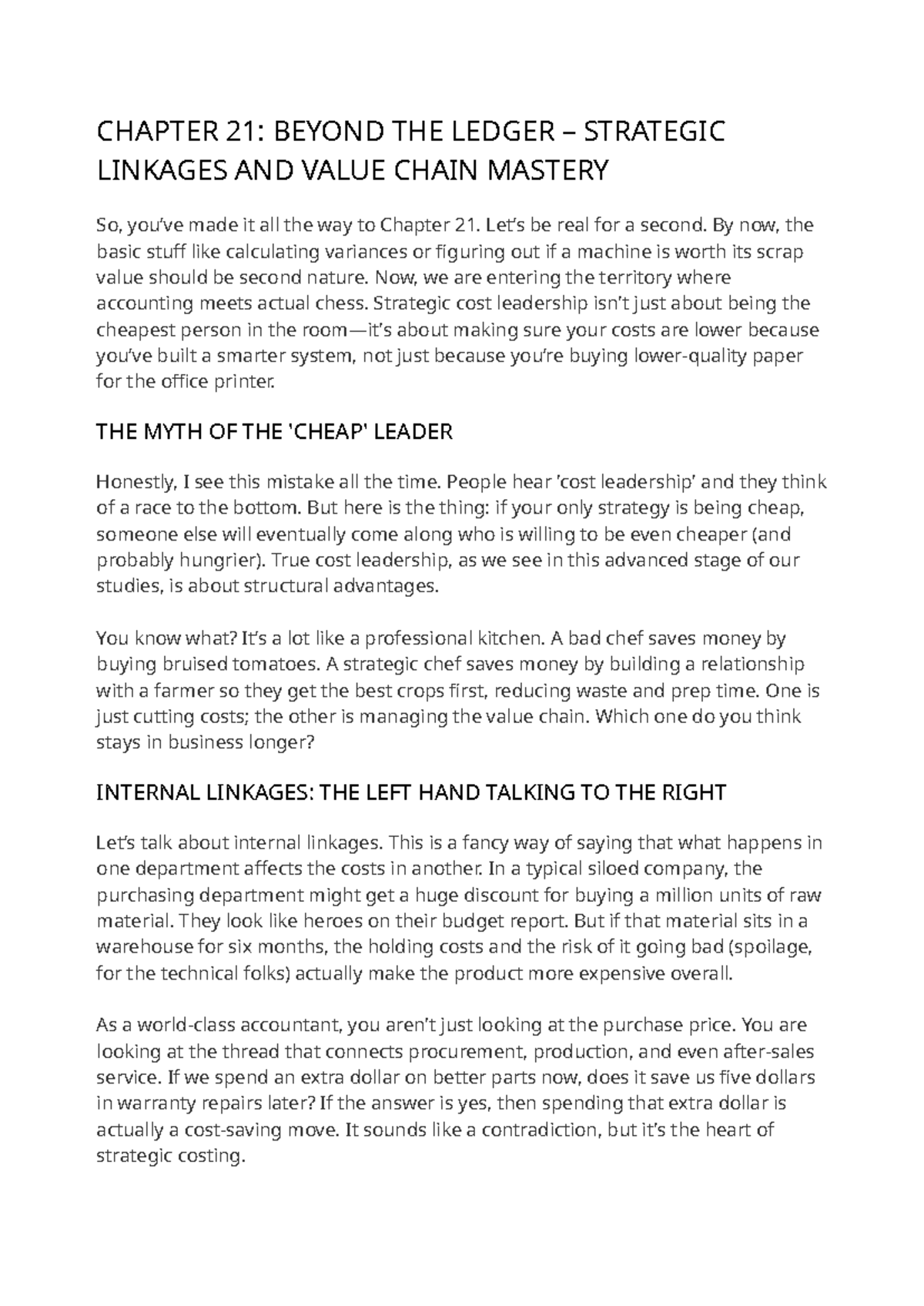 CHAPTER 21: STRATEGIC LINKAGES & VALUE CHAIN MASTERY - Studocu