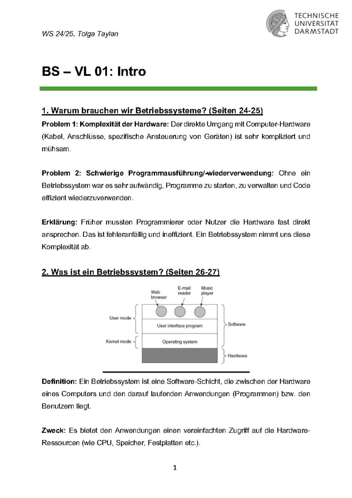 BS Recap 01 Intro - Zusammenfassung Betriebssysteme (Informatik) - BS ...
