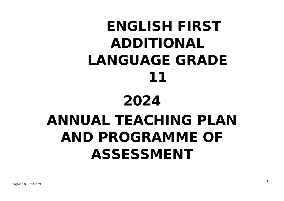 EFAL GR 11 2024 Annual Teaching Plan & Assessment Overview - Studocu