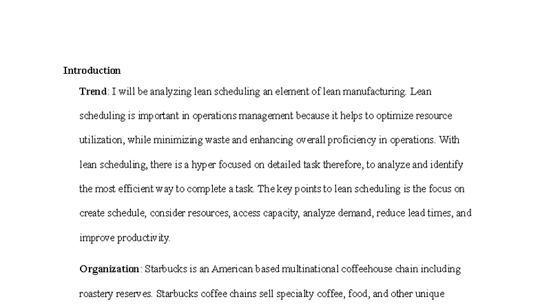 Lean Scheduling Analysis in Starbucks - QSO415 Milestone One - Studocu