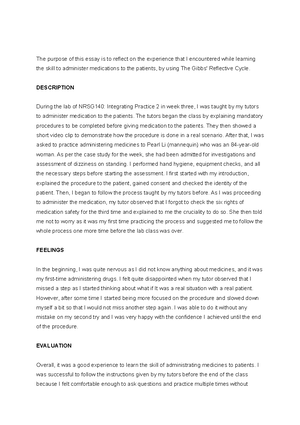 Medication administration - The critical reflection will follow Gibbs ...