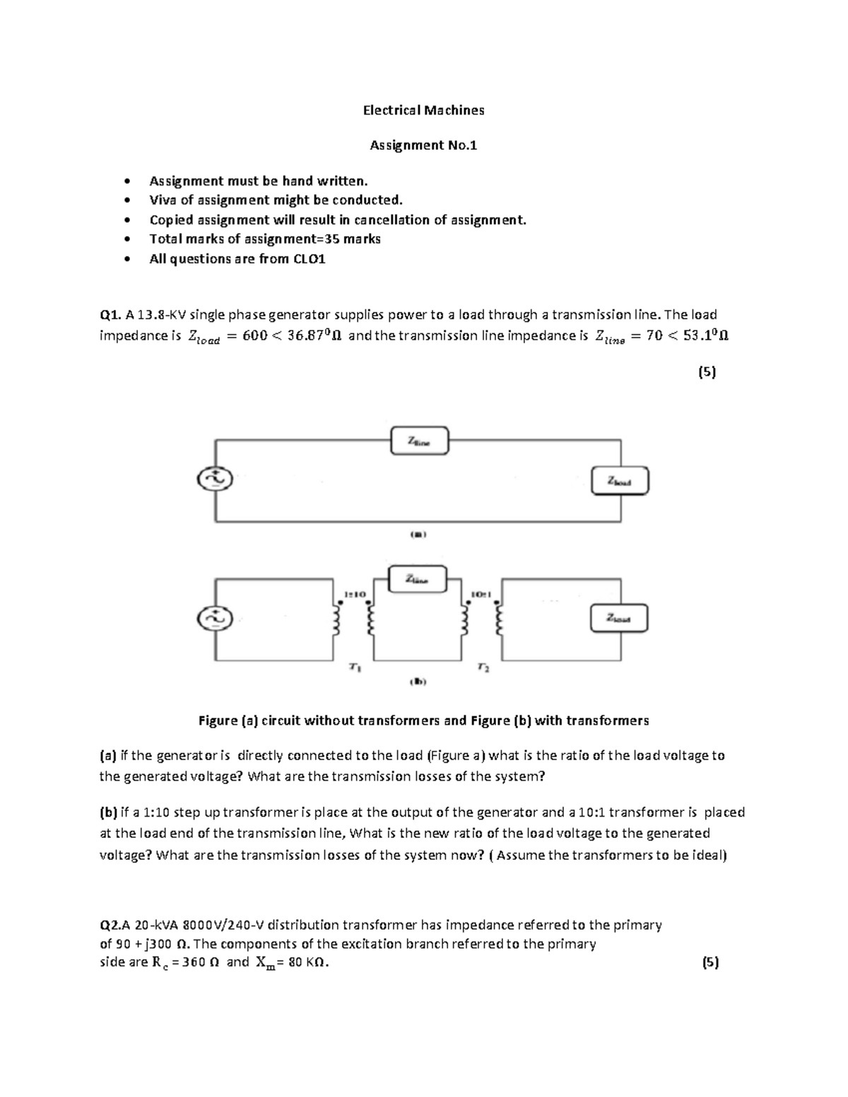 Electrical Machines Assignment 1 (2020-2024): Analysis & Calculations - Studocu