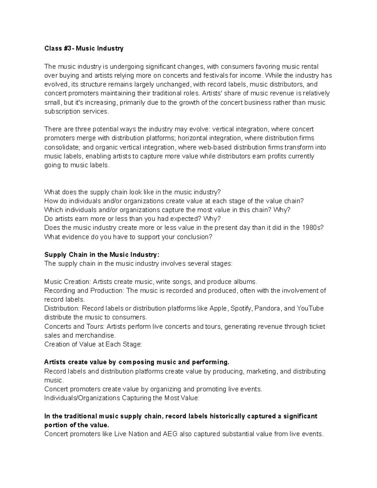 Class #3: Evolving Dynamics of the Music Industry Analysis - Studocu
