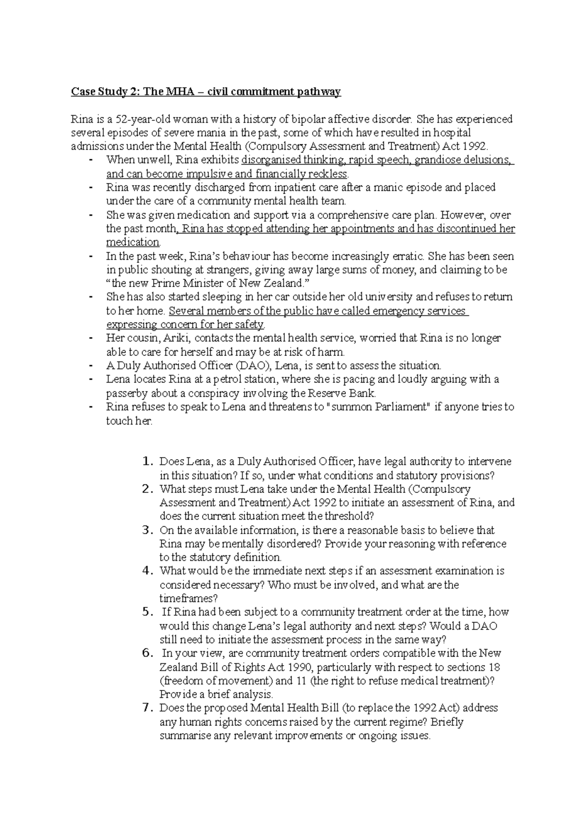 Case Study 2: MHA Civil Commitment Pathway Analysis - Studocu