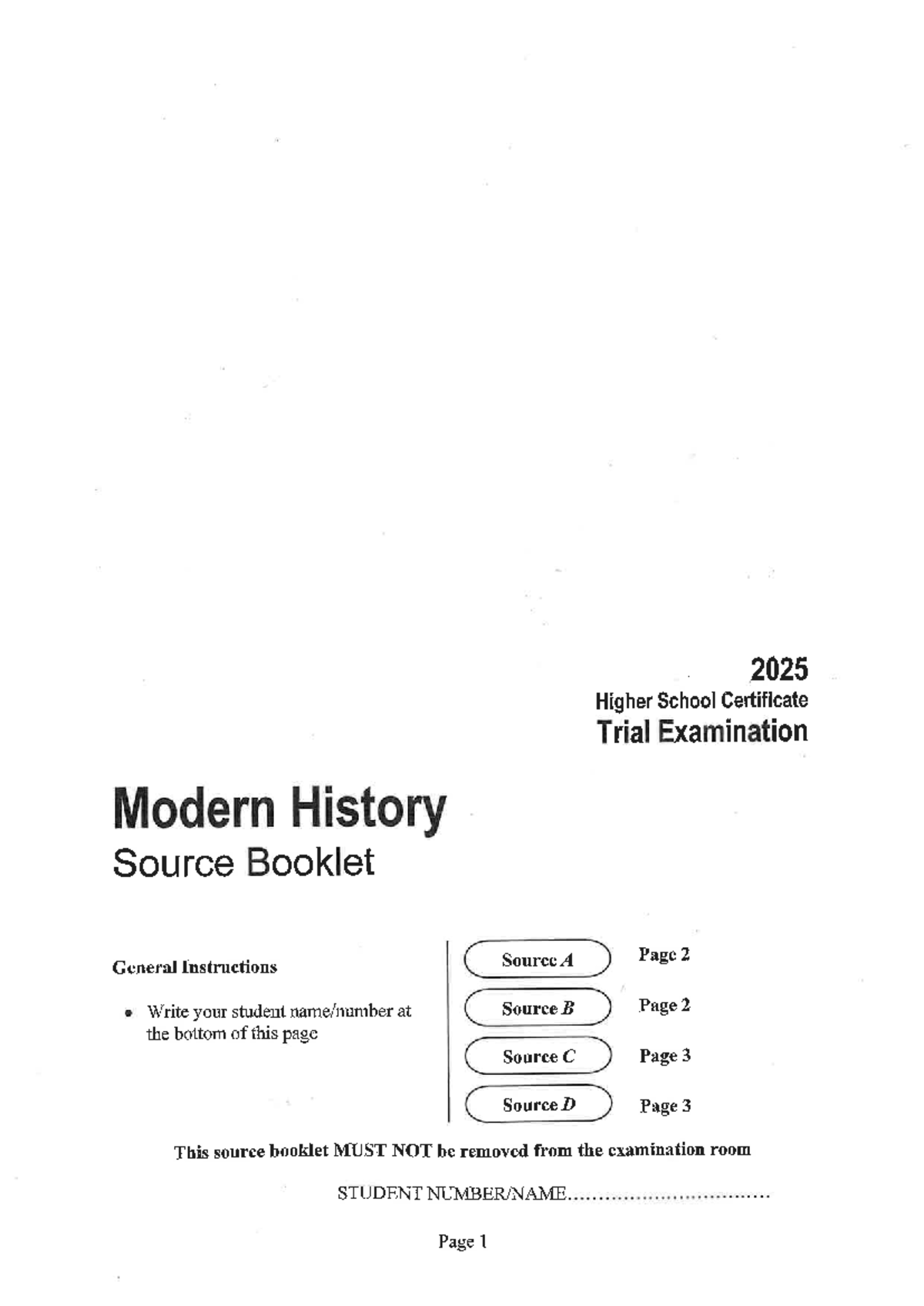 2025 HSC Trial Exam Modern History Source Booklet Instructions - Studocu