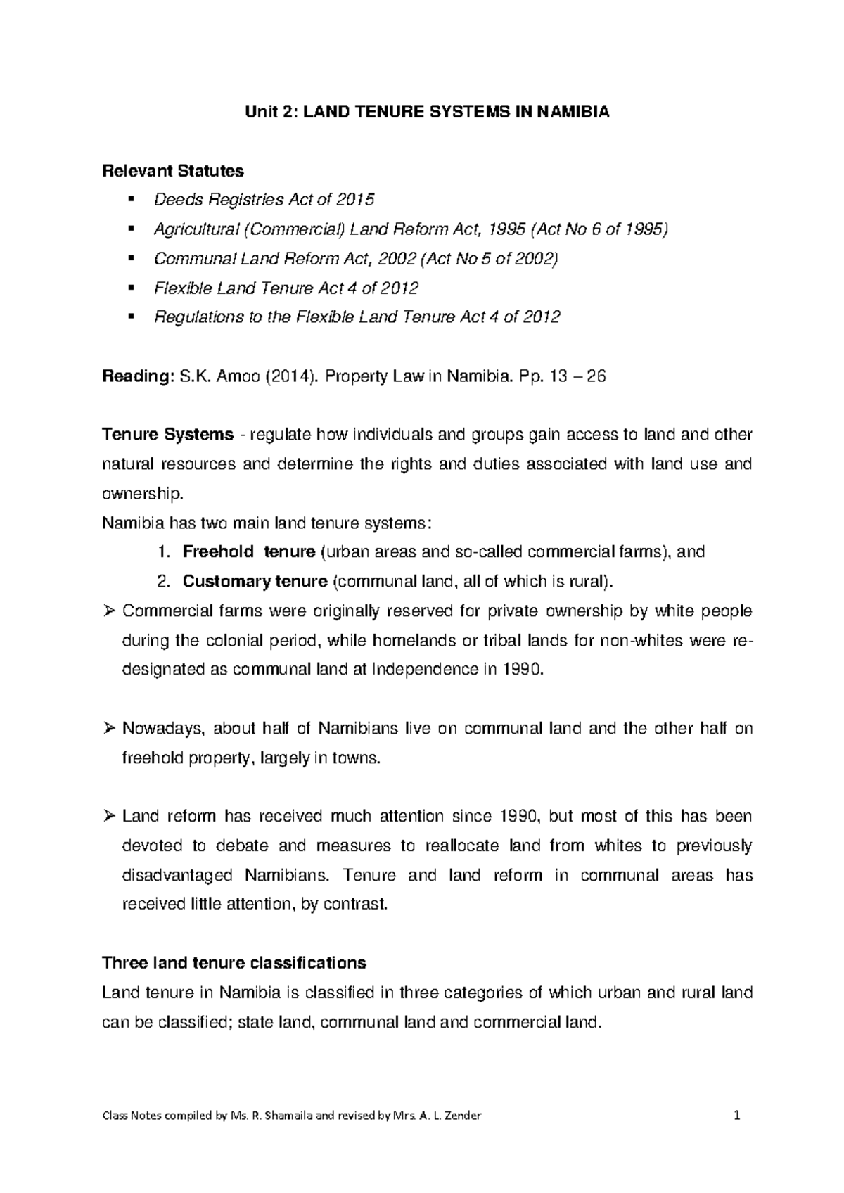 Unit 2: Land Tenure Systems in Namibia - Overview and Legal Framework ...