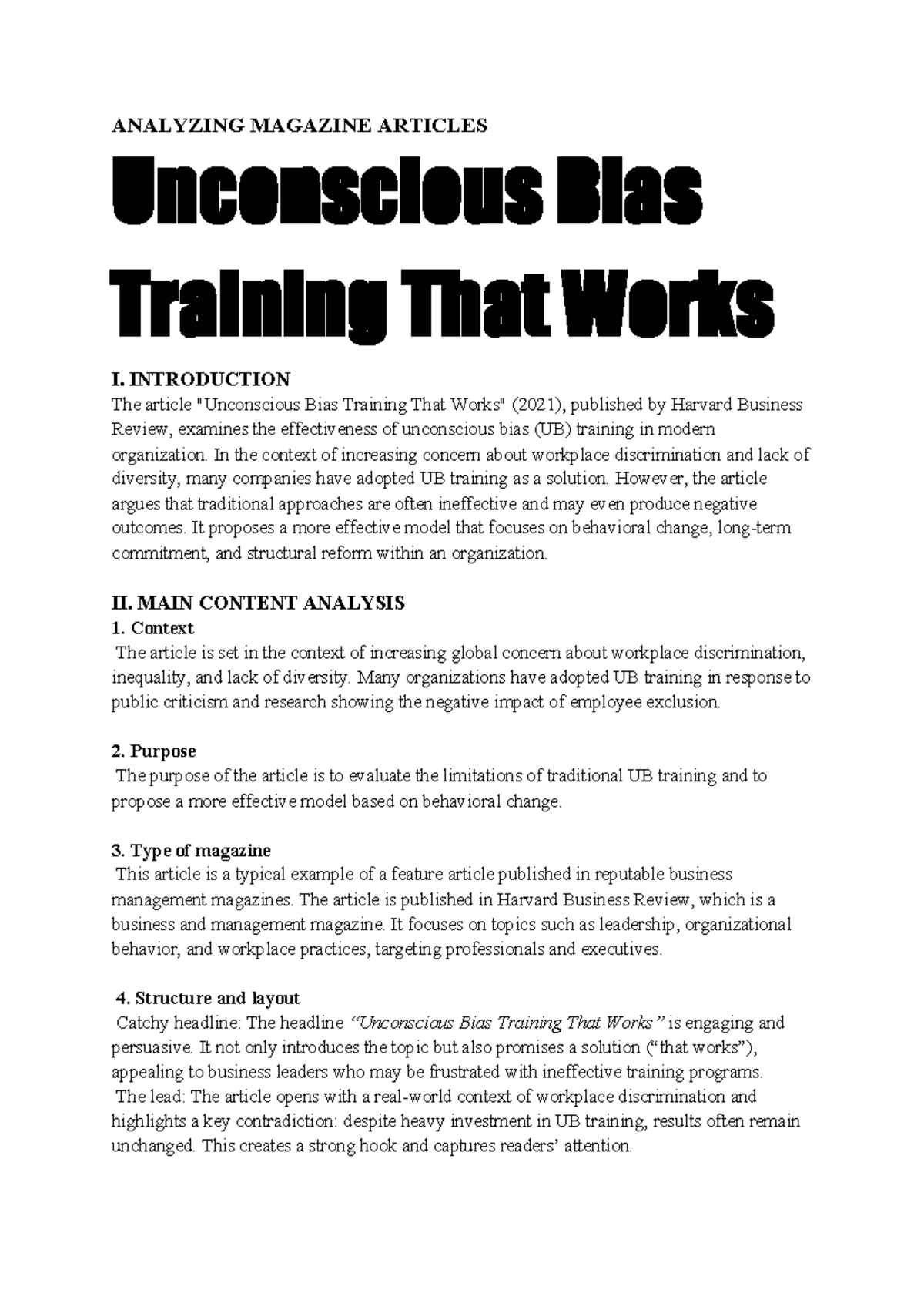 Analyzing Magazine Articles: Unconscious Bias Training Effectiveness ...