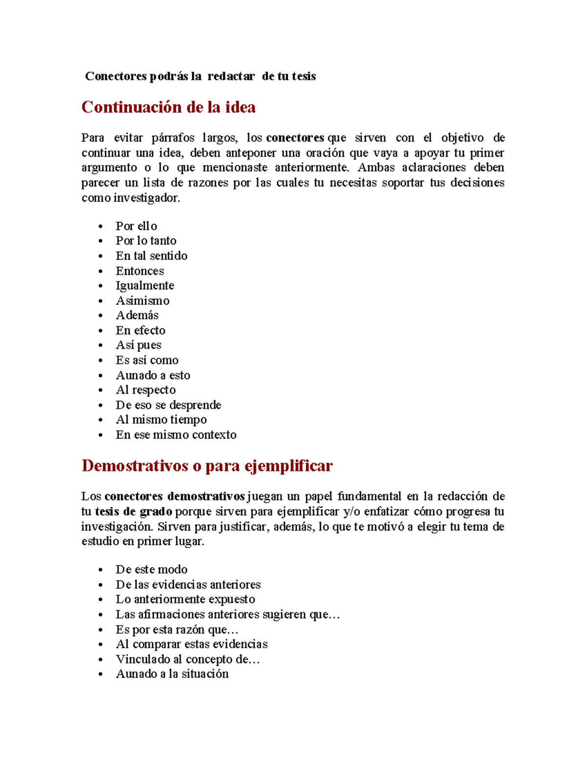 Conectores para Tesis - Metodología de Investigación Efectiva - Studocu