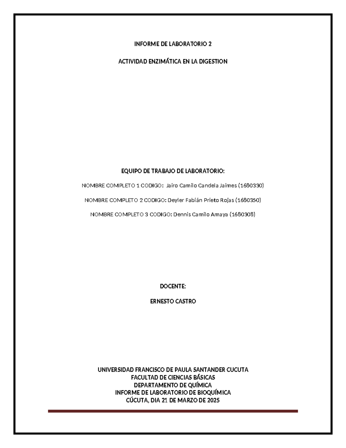 Informe de laboratorio 2: actividad enzimática y determinación de pH - Studocu