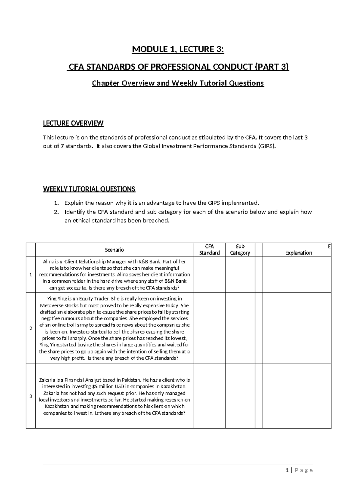 FIN2001 Module 1 Lecture 3 CFA Standards of Professional Conduct Part 3 ...