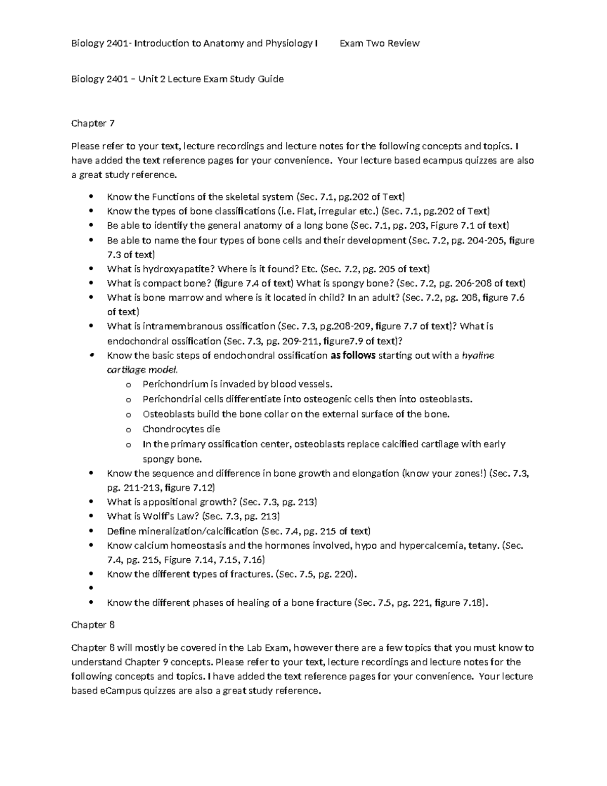 Biology 2401 - Anatomy & Physiology I Exam 2 Study Guide - Studocu