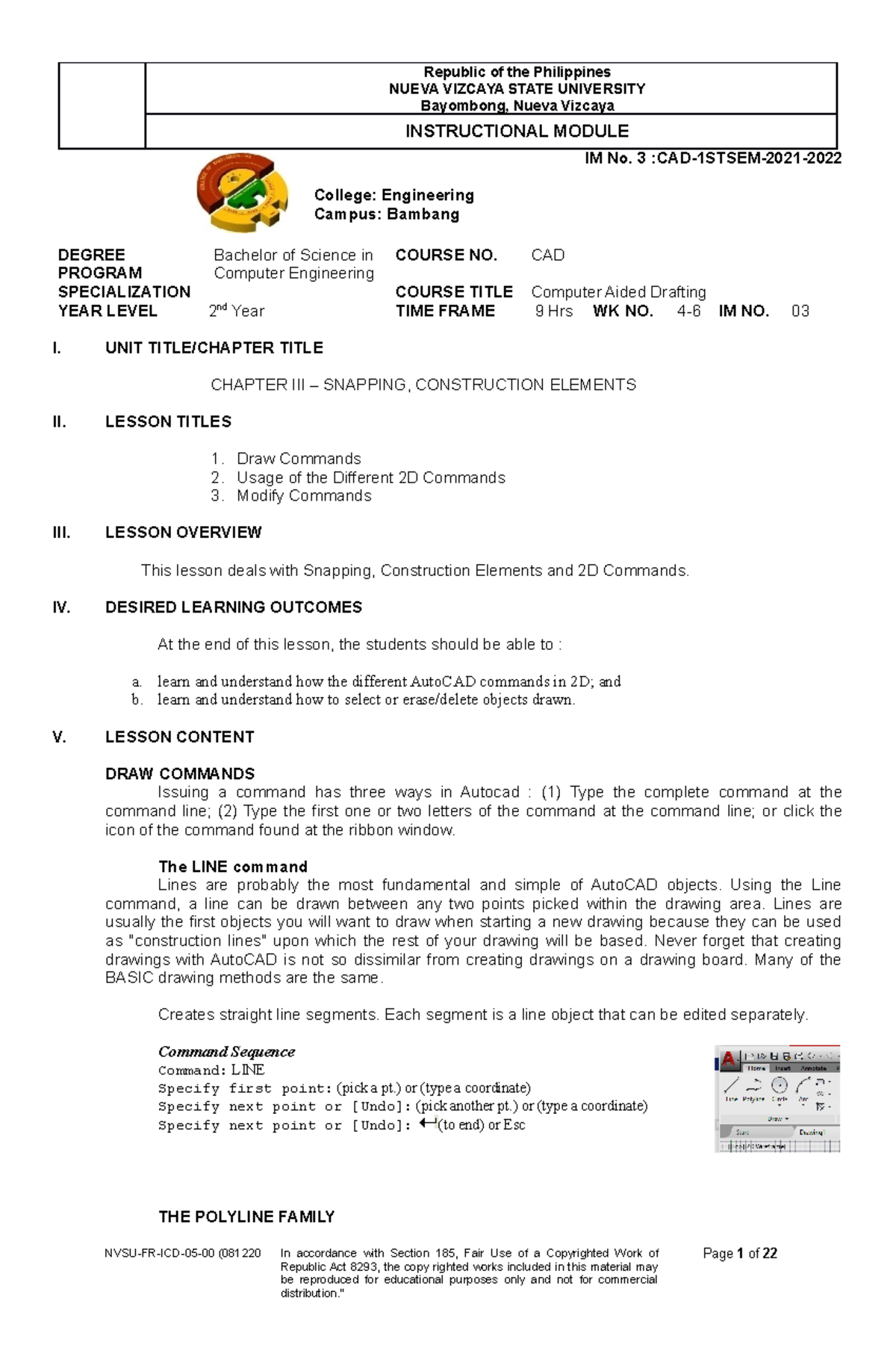 IM 3 CAD Chapter 3 - notes - NUEVA VIZCAYA STATE UNIVERSITY Bayombong ...