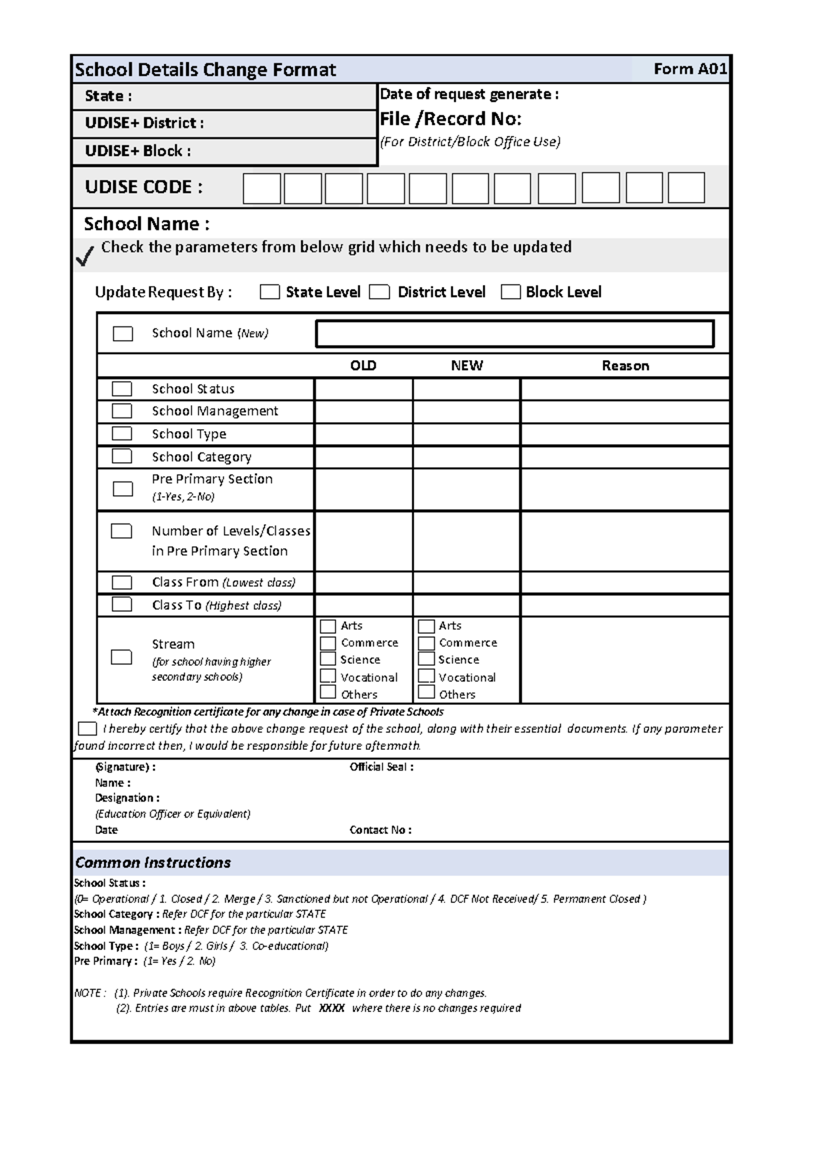 School Details Change Format Form A01 - Update Request Instructions - Studocu