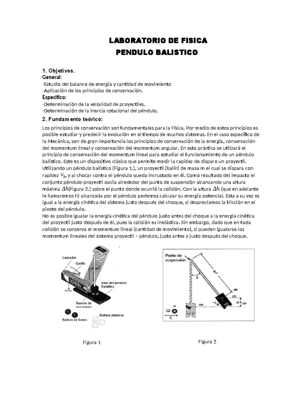 Informe del Laboratorio: Péndulo Balístico y Velocidad del Proyectil ...