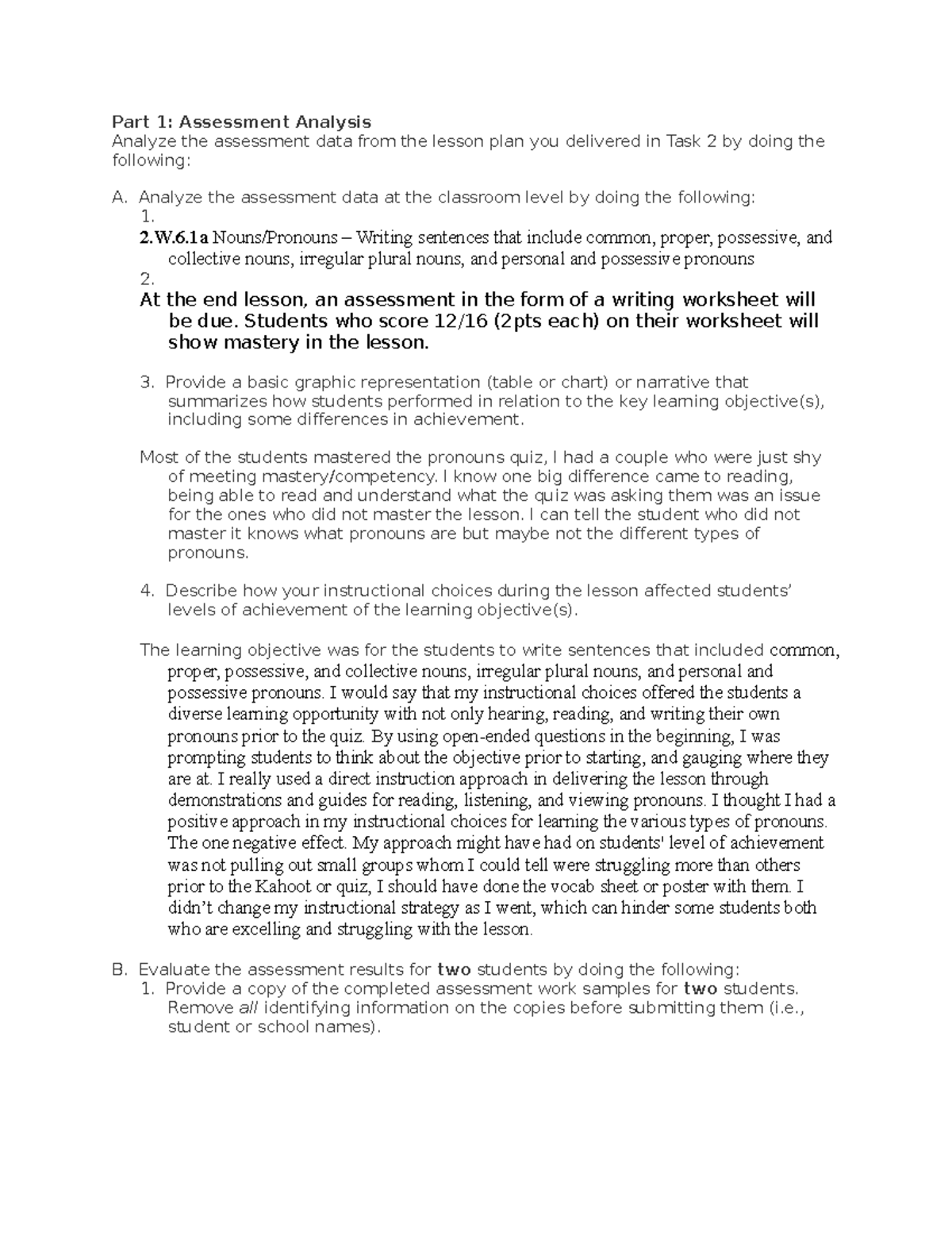 PCE Task 3 - preclinical task 3 - Part 1: Assessment Analysis Analyze the assessment data from ...