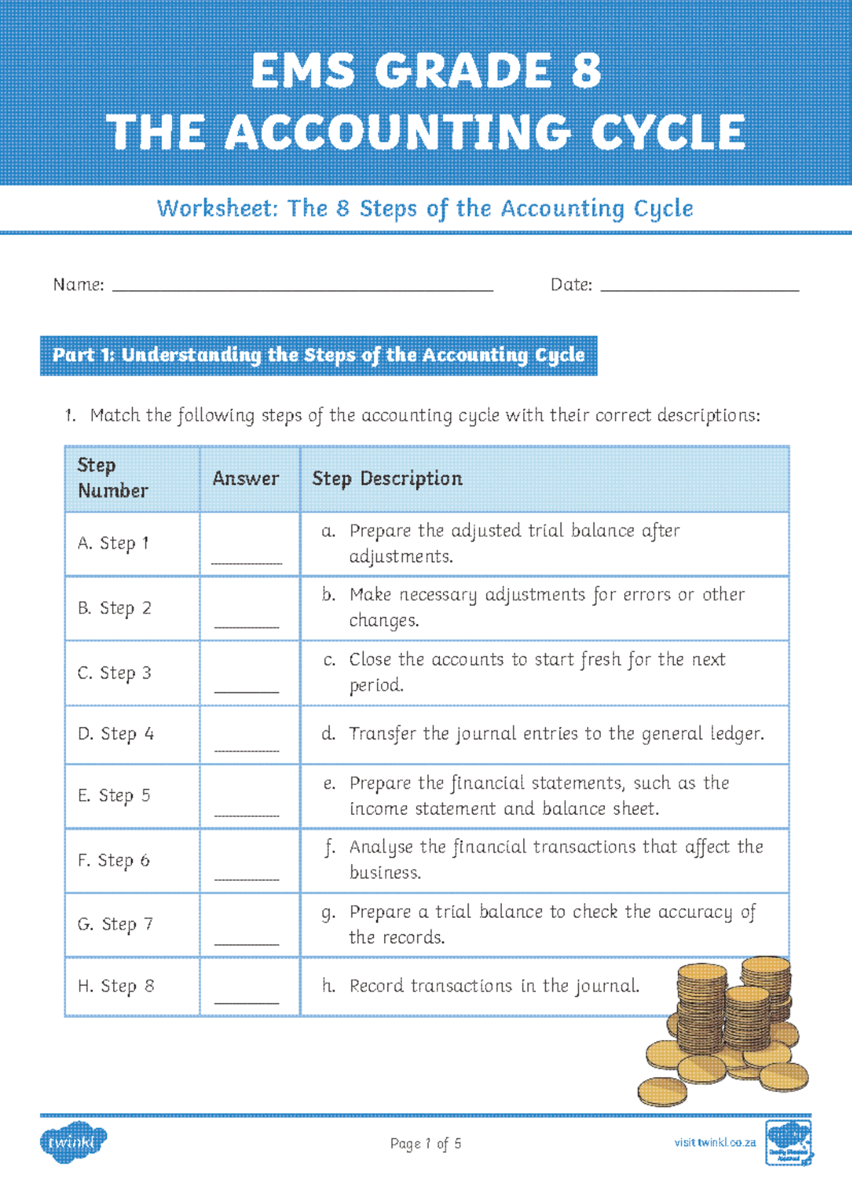 EMS GRADE 8 ACCOUNTING CYCLE Worksheet: Understanding the 8 Steps - Studocu