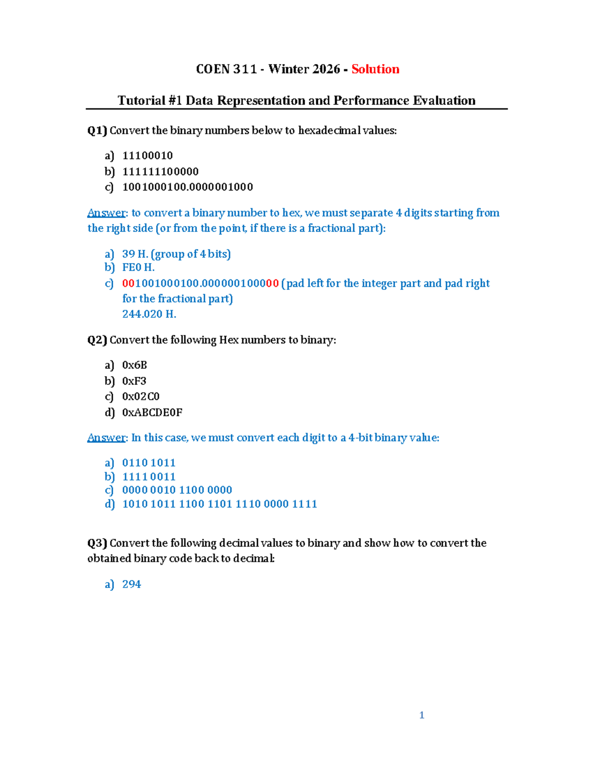 COEN 311 Winter 2026 Tutorial 1: Data Representation & Performance ...