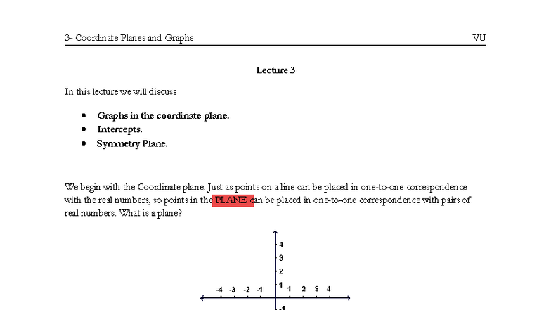 Coordinate Planes and Graphs VU Lecture 3: Understanding Symmetry and ...