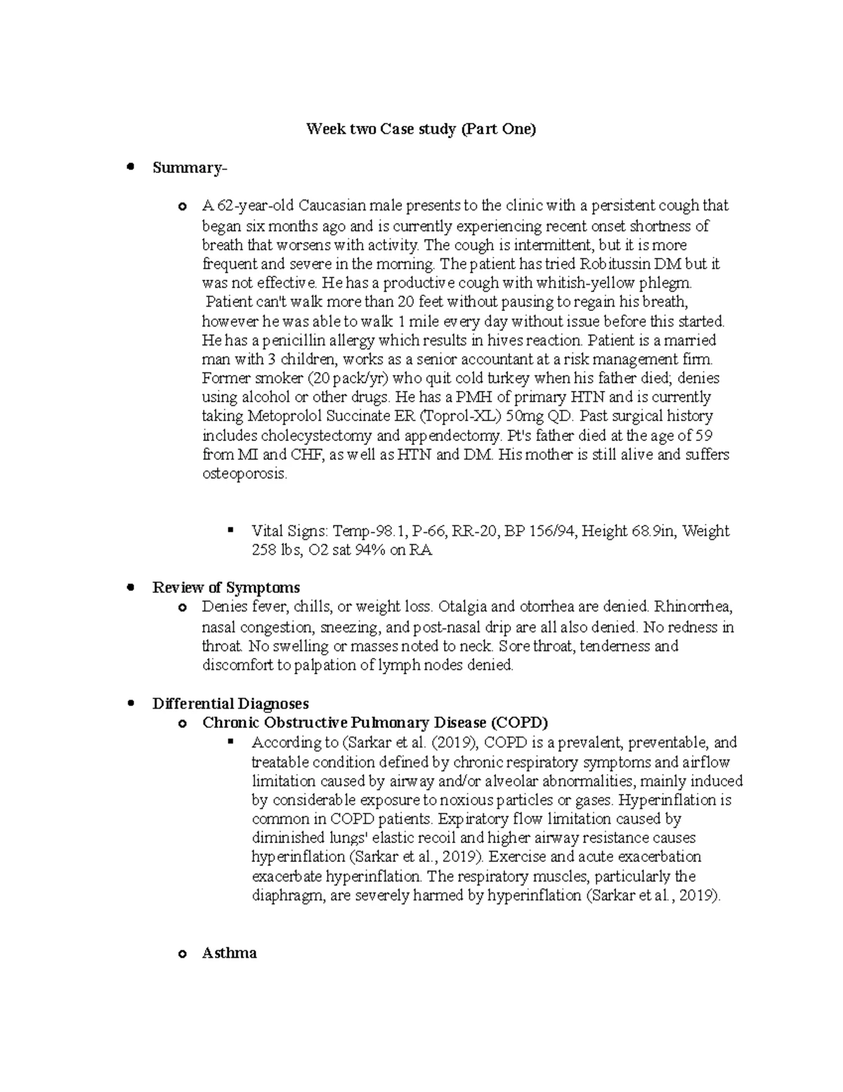 Updated SOAP Note for iHuman Week 2 NR601: Intermittent Chest Pain Case ...