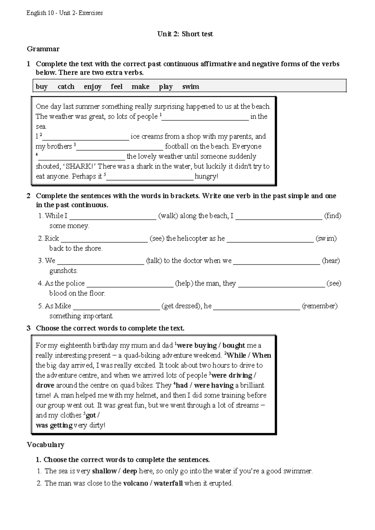 Unit 2 Exercises – English 10: Grammar & Vocabulary Practice - Studocu