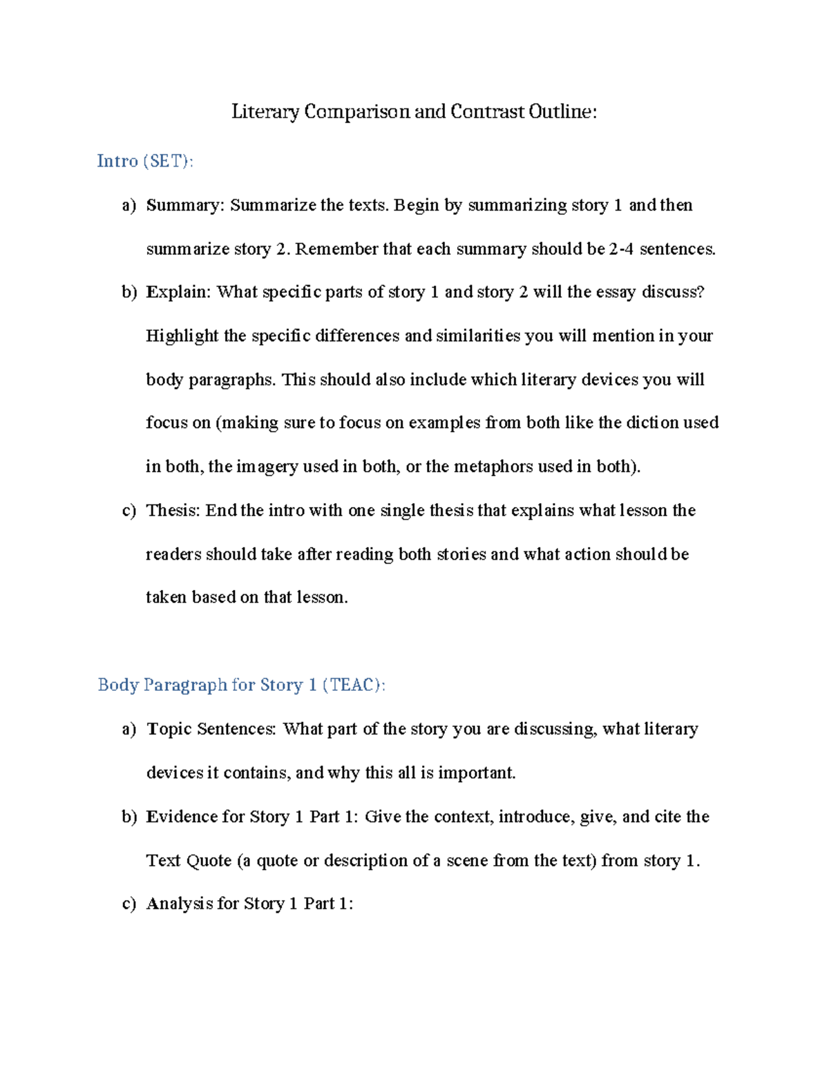 Literary Comparison and Contrast Outline (SET): Updated Version - Studocu