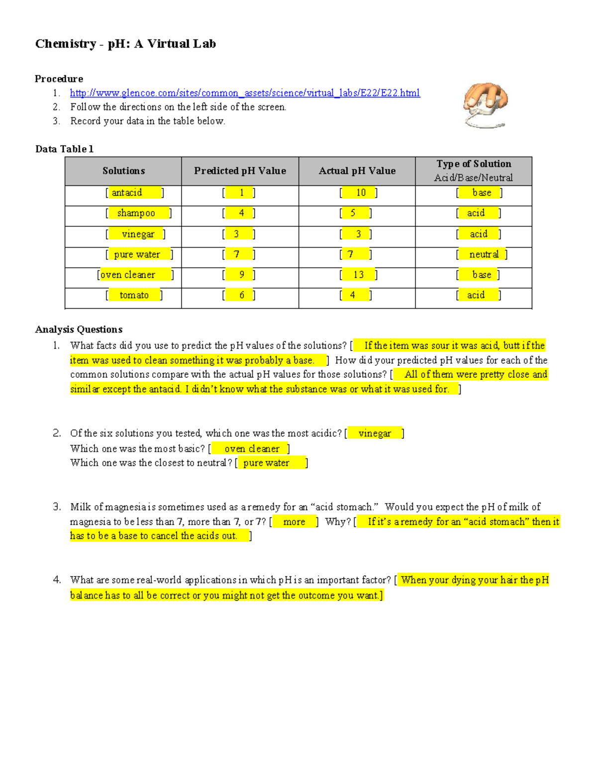 Chemistry pH Virtual Lab Procedure and Analysis Notes - Studocu