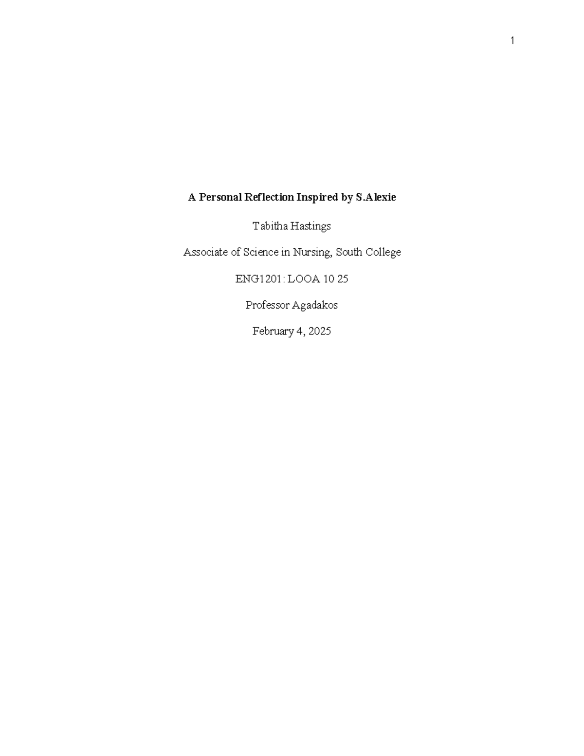 ENG1201 APA paper template final (1) - A Personal Reflection Inspired ...