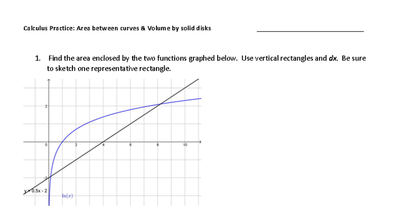 Calculus Practice: Area Between Curves & Volume by Revolution - Studocu