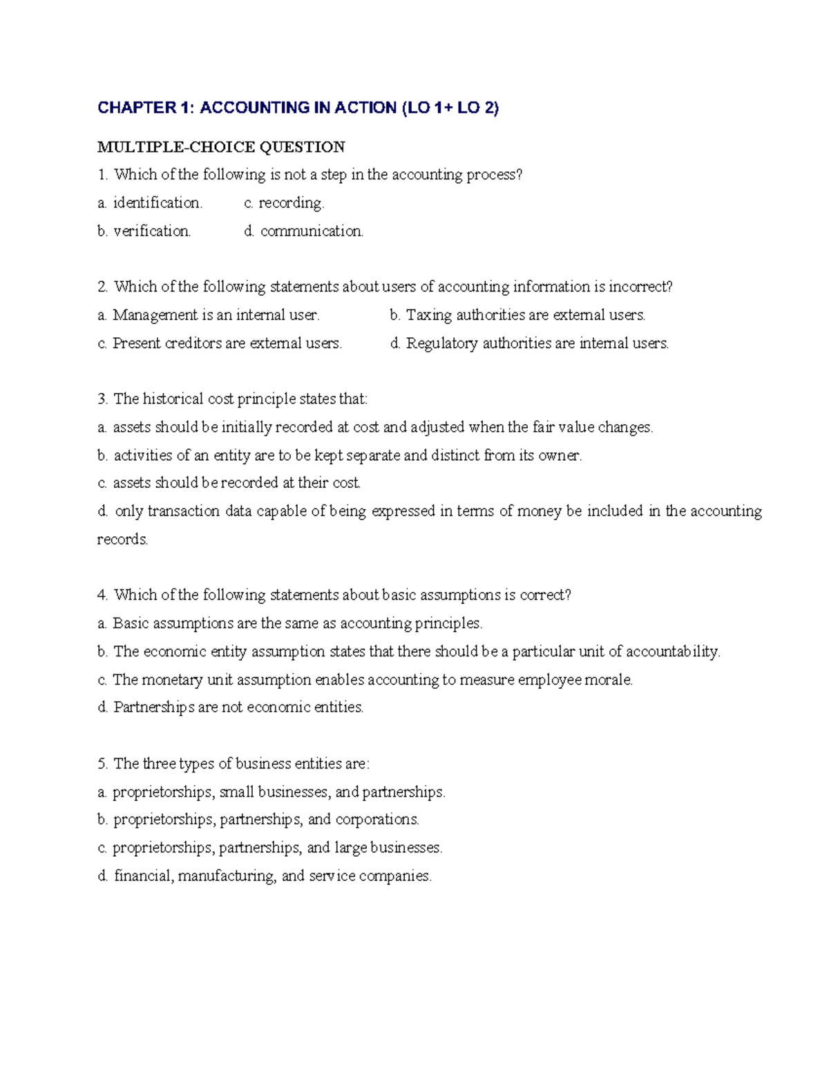 CHAPTER 1: ACCOUNTING IN ACTION (LO LO 2 & LO LO 4) STUDY NOTES - Studocu